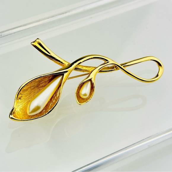 Jewelry | Vintage Piscitelli Large 375 Figural Calla Lily Glass Pearl ...